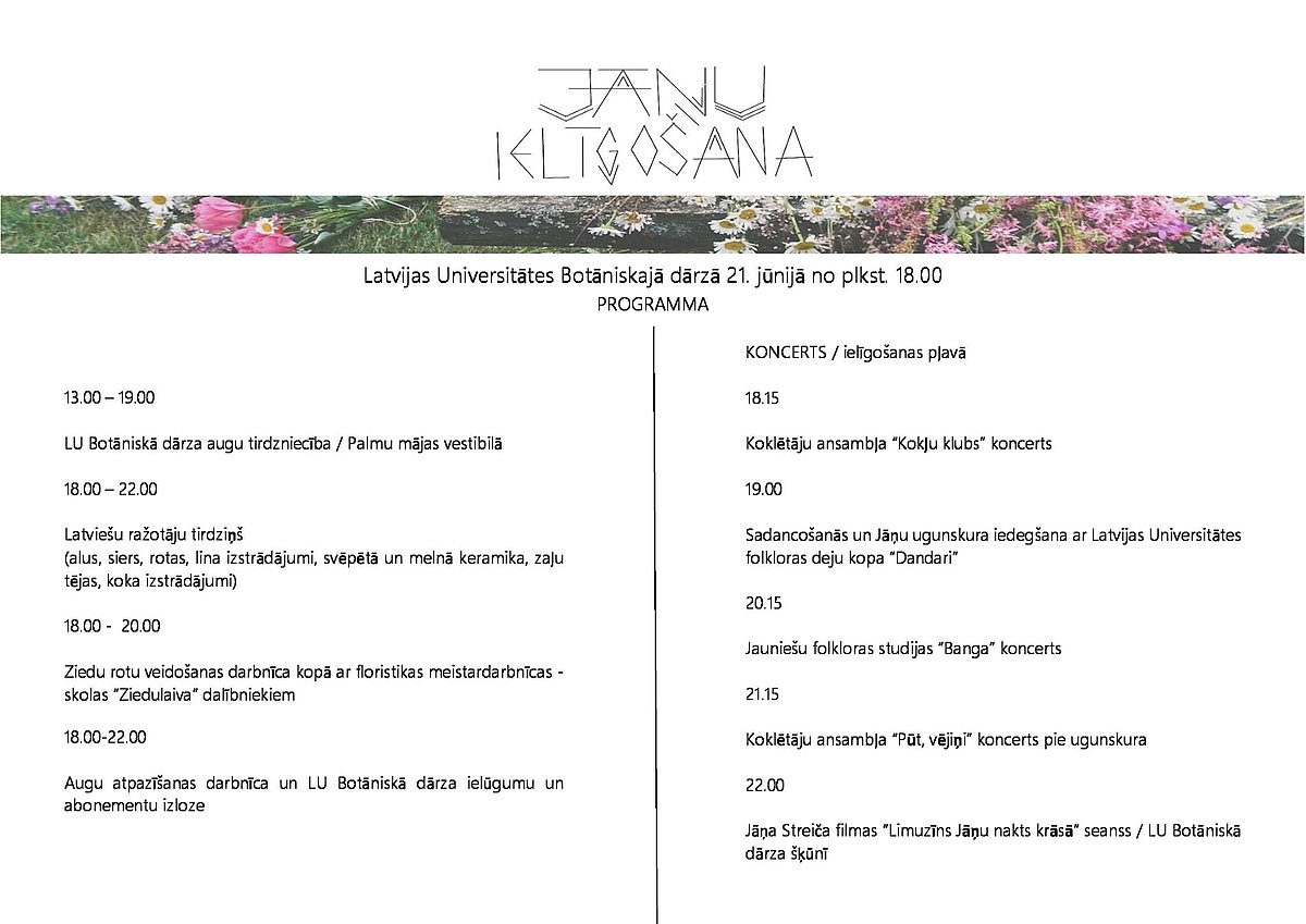 Jāņu ielīgošanas pasākuma PROGRAMMA